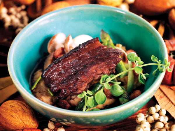 Roy’s Cassoulet of Braised Pork Belly with White Bean Puree, Andouille ...